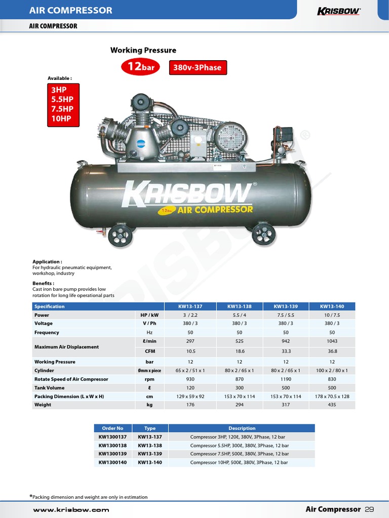 Air Compressor Specifications & Models | PDF | Machines | Energy Technology