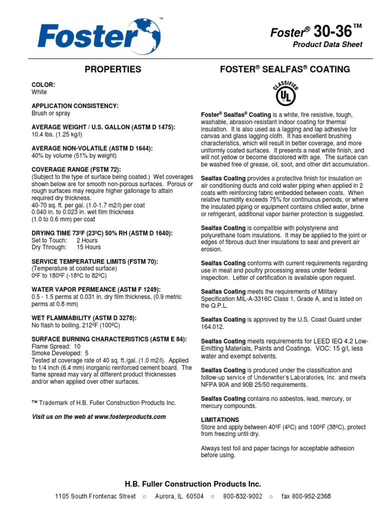 Foster: Properties Foster Sealfas Coating | PDF | Duct (Flow) | Paint