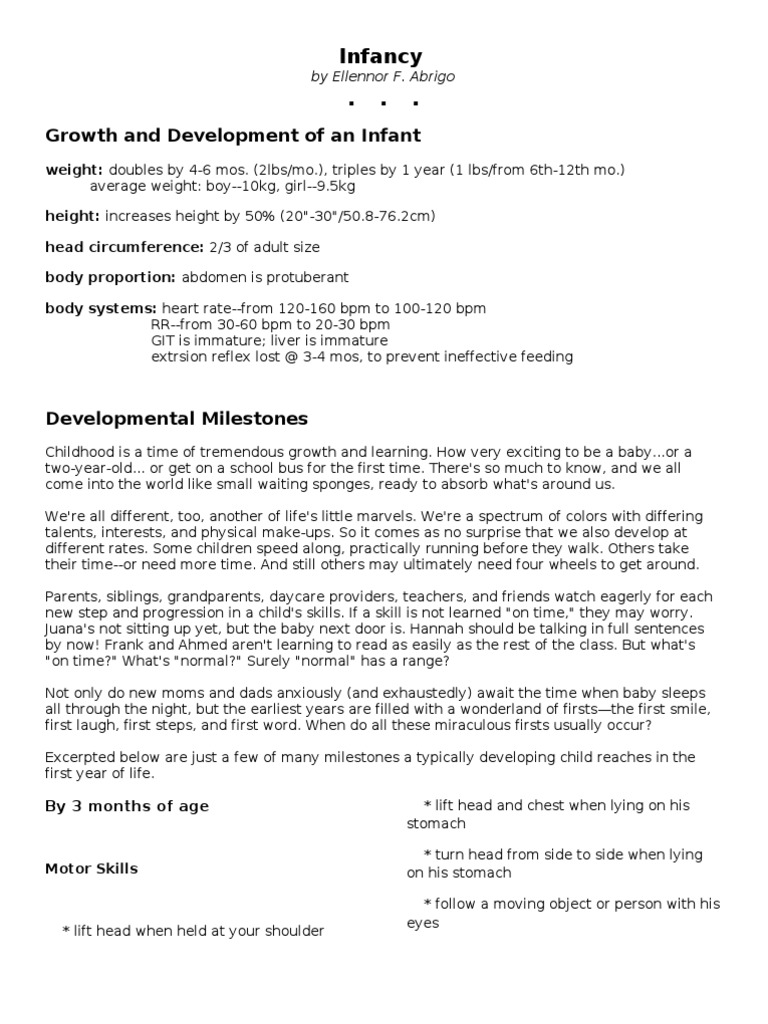 Infancy: Growth and Development of An Infant | PDF | Infants | Eating