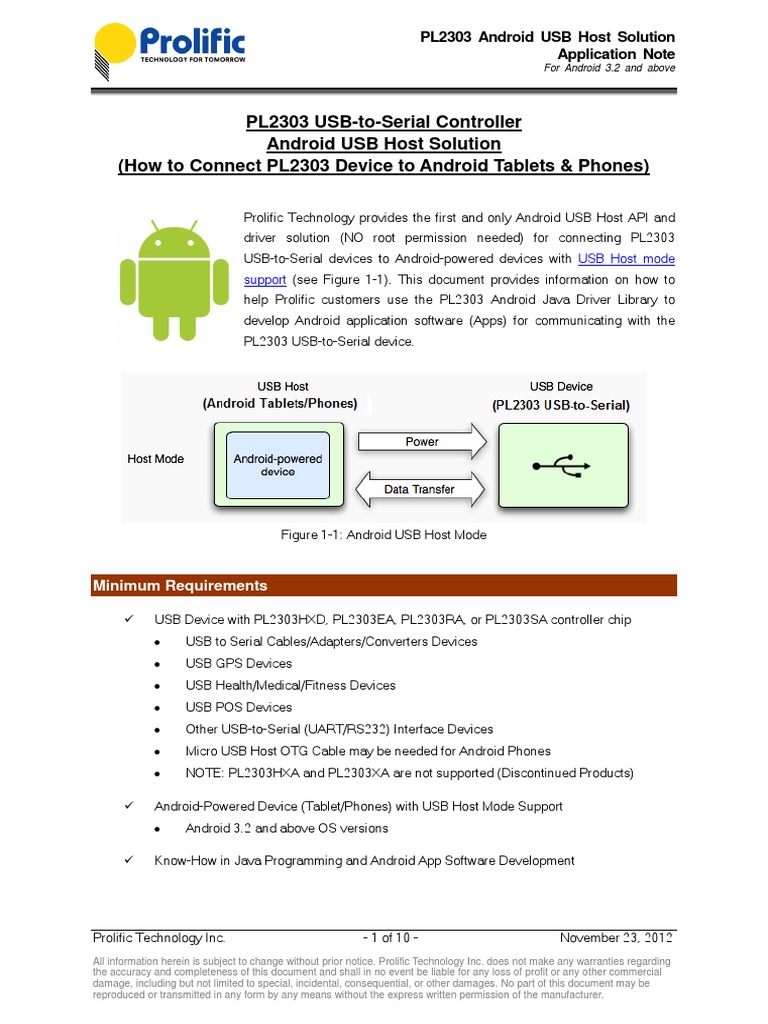 PL2303 Android USB Host Solution Application Note | PDF | Android (Operating System) | Usb