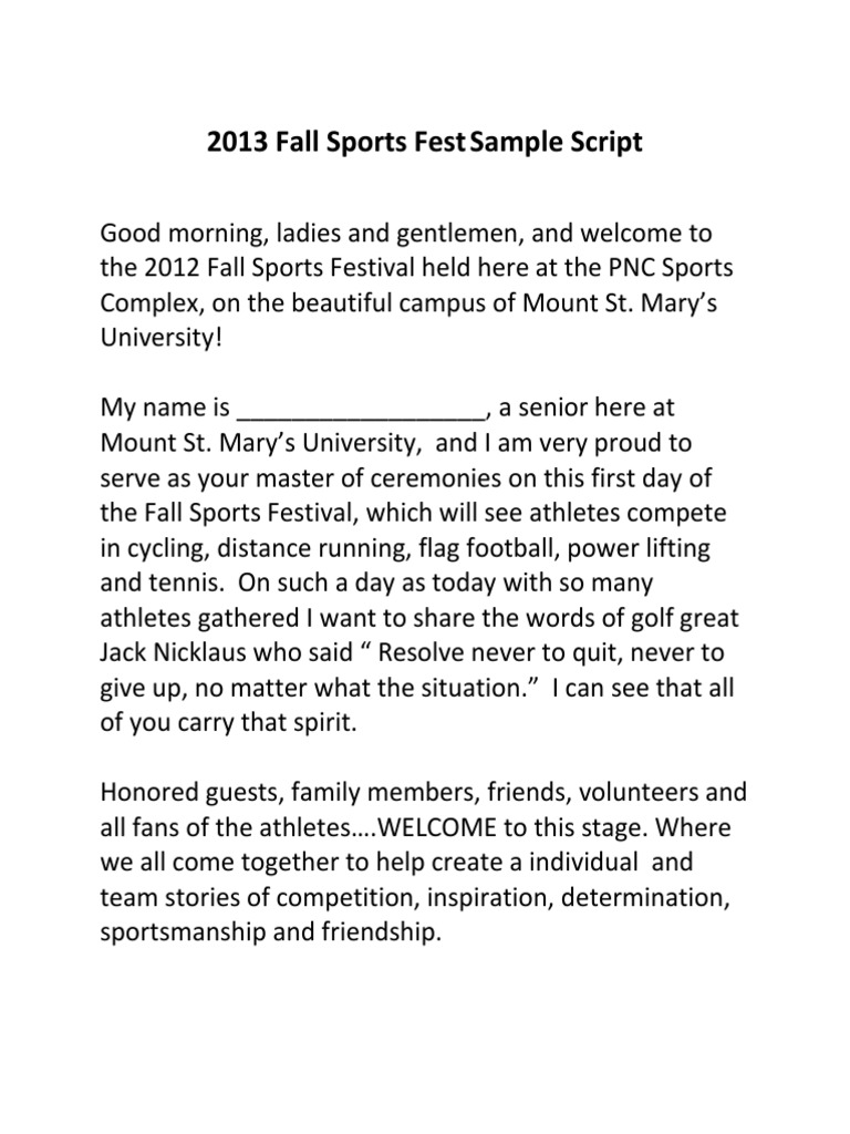 Sample Script Fall Sports Fest | PDF