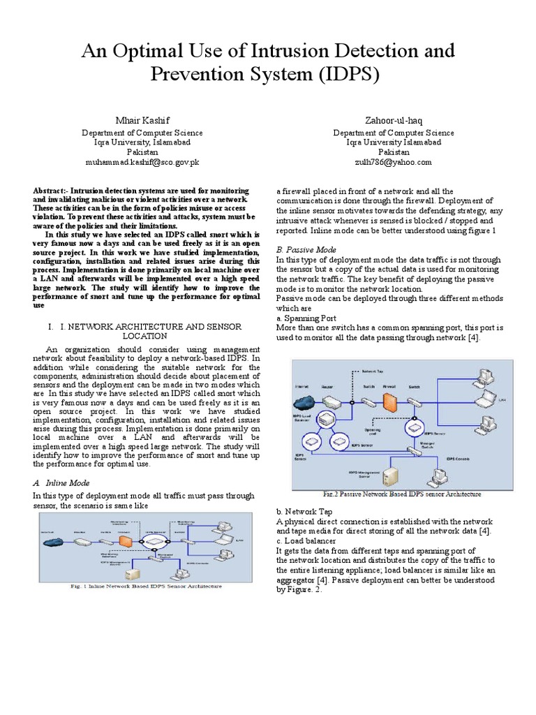 An Optimal Use of Intrusion Detection and Prevention System (IDPS ...