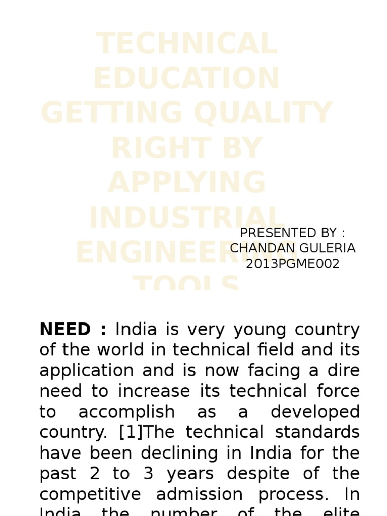 Technical Education Getting Quality Right by Applying Industrial Engineering Tools | PDF ...