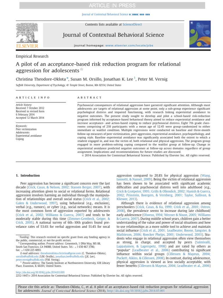 Christina Theodore-Oklota Et Al. - A Pilot of An Acceptance-Based Risk Reduction Program For ...