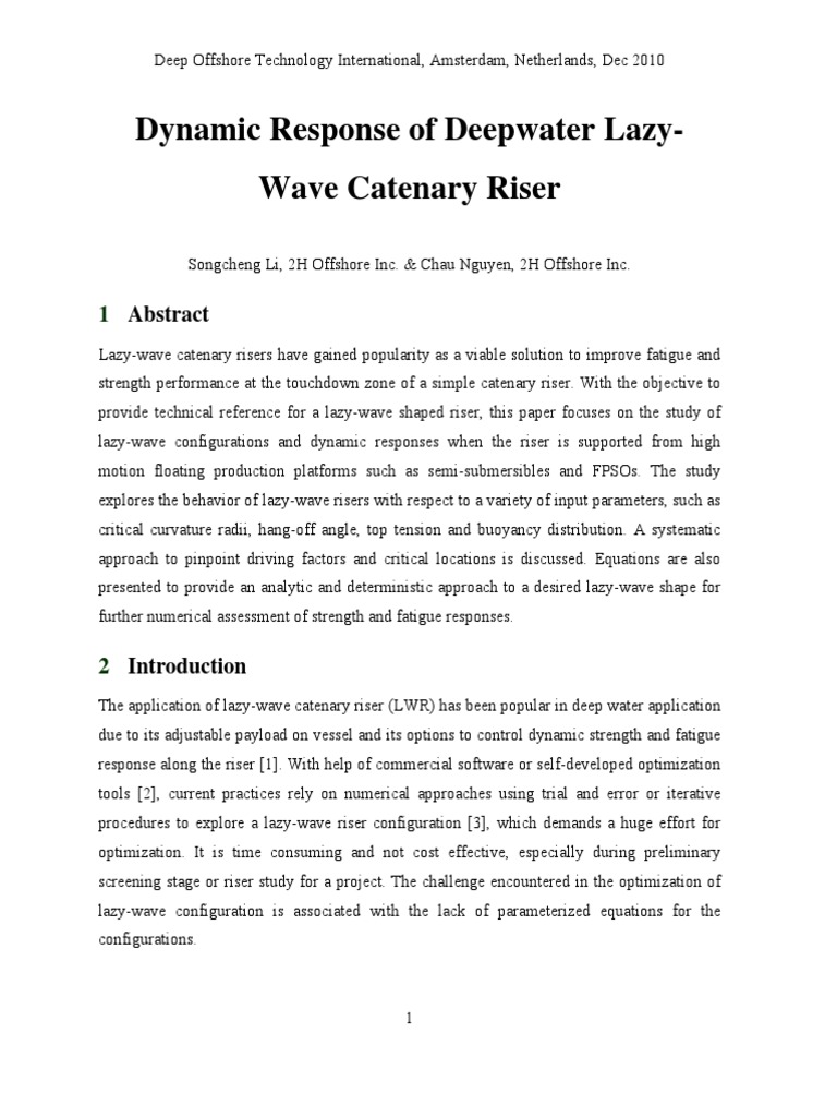 Dynamic Response of Deepwater Lazy Wave Catenary Riser | PDF | Fatigue ...