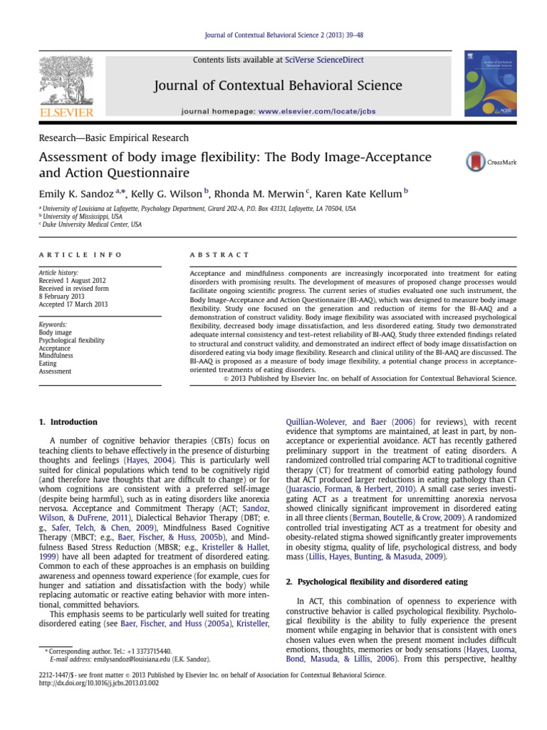 Emily Sandoz Et Al. - Assessment of Body Image Flexibility. The Body ...