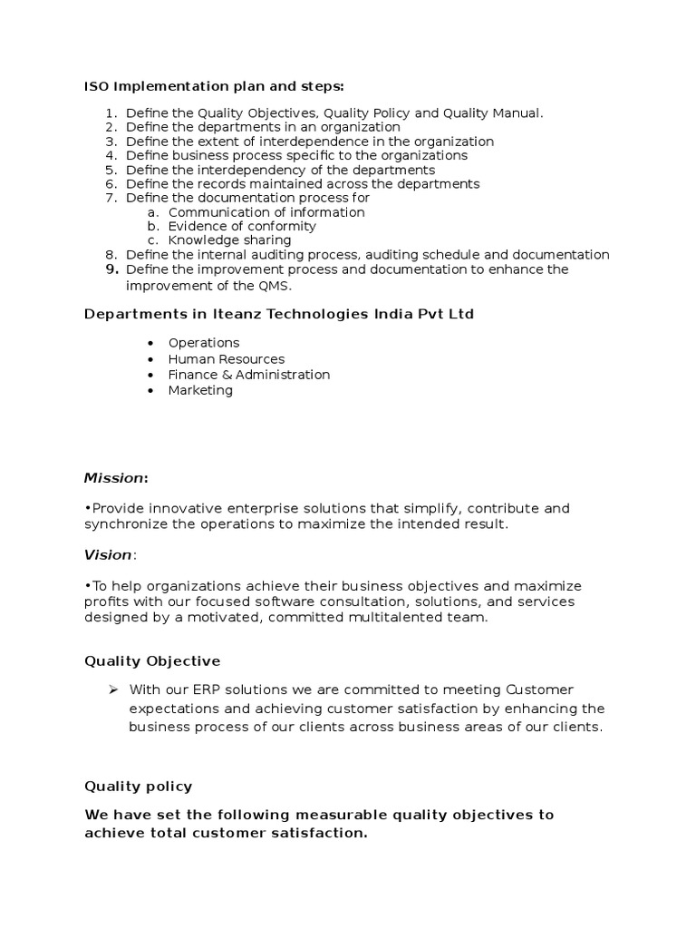 ISO Implementation Plan and Steps | PDF | Iso 9000 | Business Process
