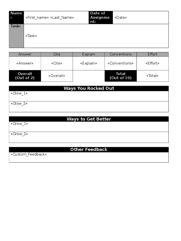 Writing Feedback Template | PDF