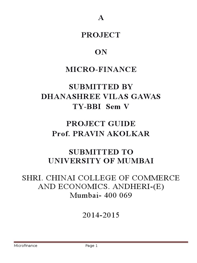 Micro Finance Project | PDF | Microfinance | Microcredit