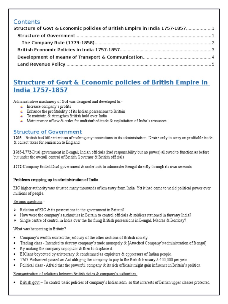 Chap 5 Structure of Govt & Economic Policies of British Empire in India ...