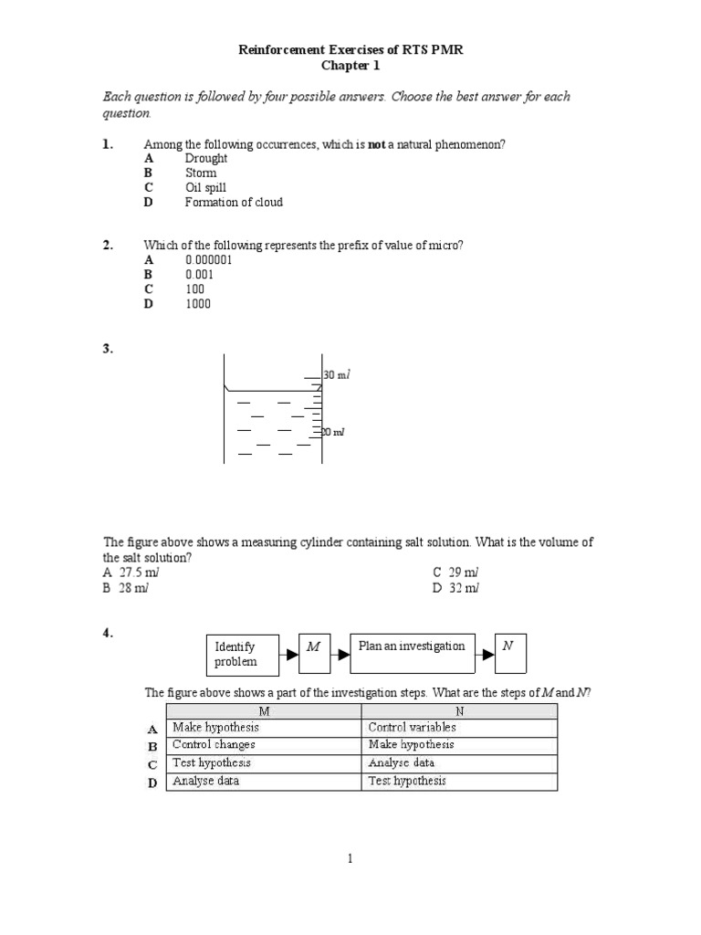 Science Form 1 Chapter 1 Exercises | PDF | Volume | Kilogram
