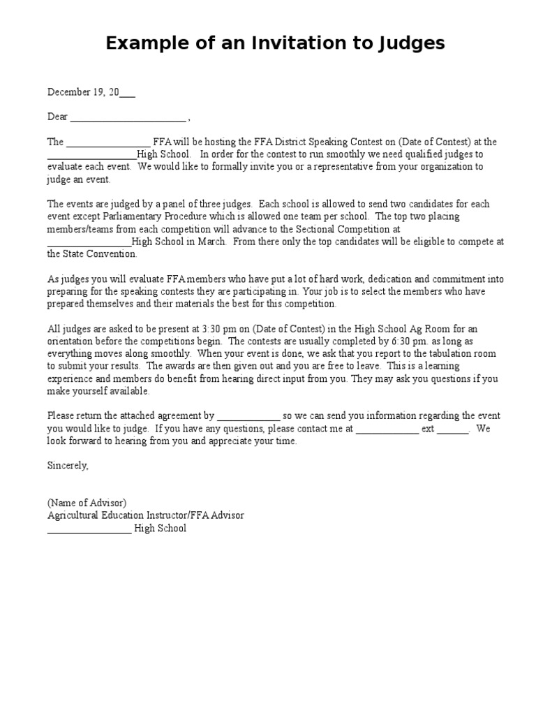 Example of An Invitation To Judges | PDF