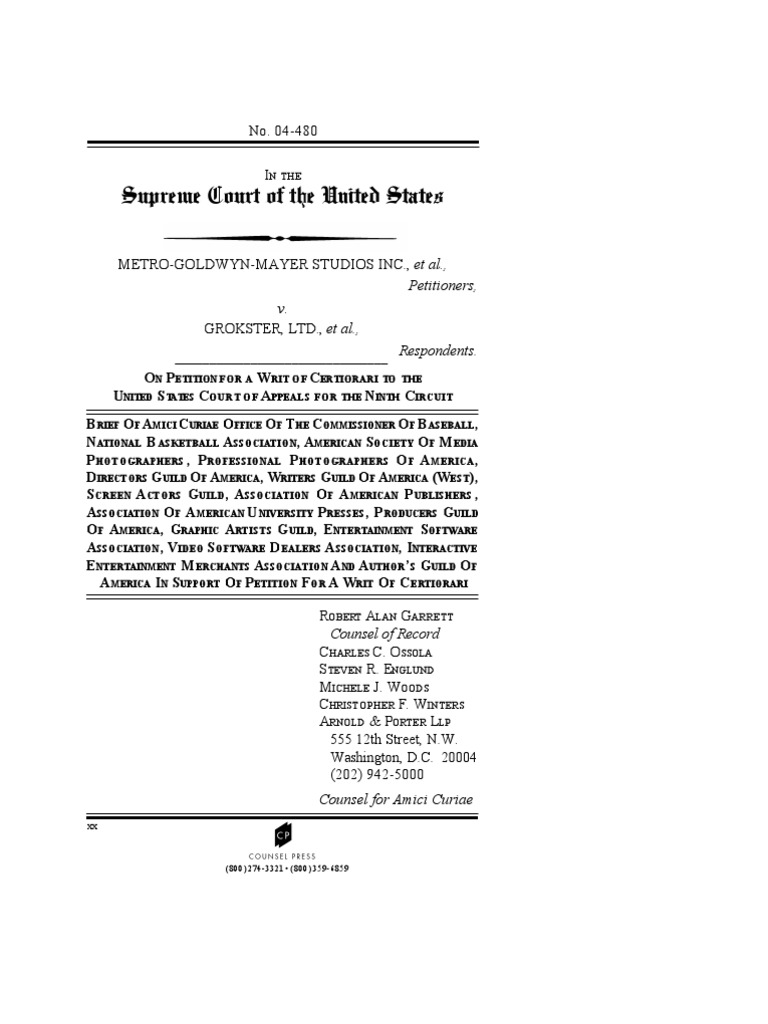 00873-20041109 Grokster-OmnibusAmicusBrief | PDF