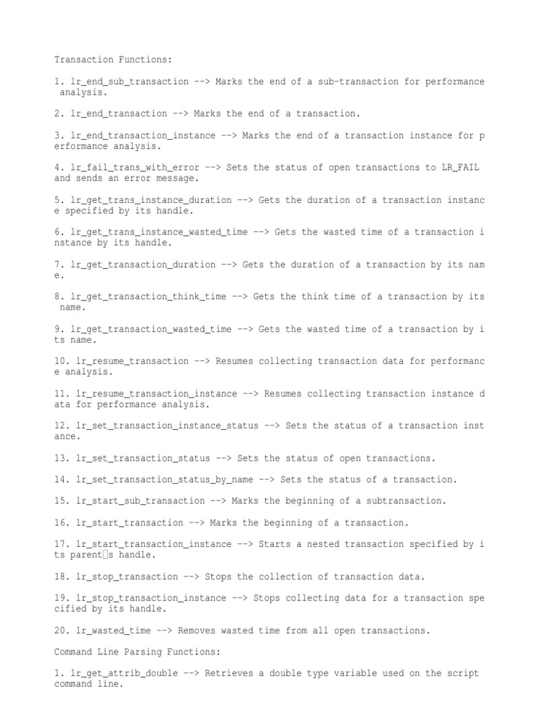 LoadRunner API Function List | PDF | String (Computer Science) | Command Line Interface
