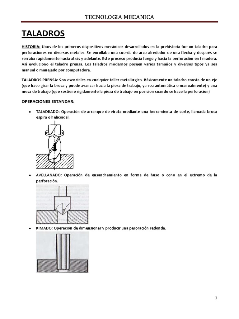 Tipos y Funciones de Taladros Mecánicos | PDF | Perforar | Herramientas