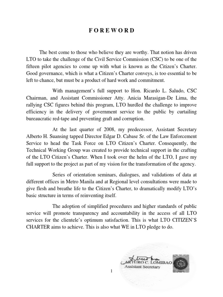 LTO Citizen's Charter Overview 2024 | PDF | Identity Document | Driver ...