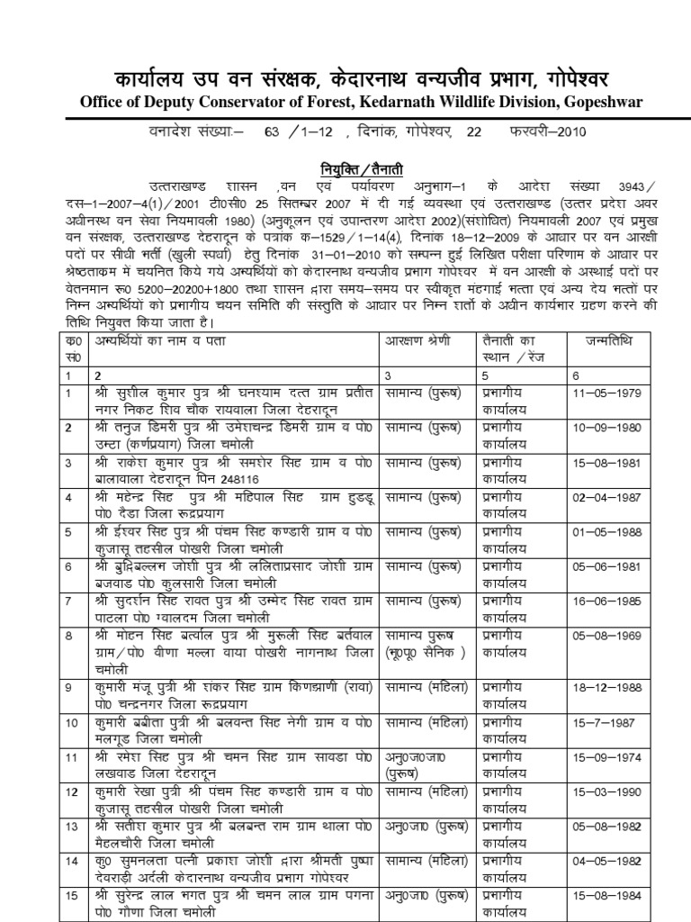 Appointment Order of Forest Guards | PDF | Home & Garden | Science ...
