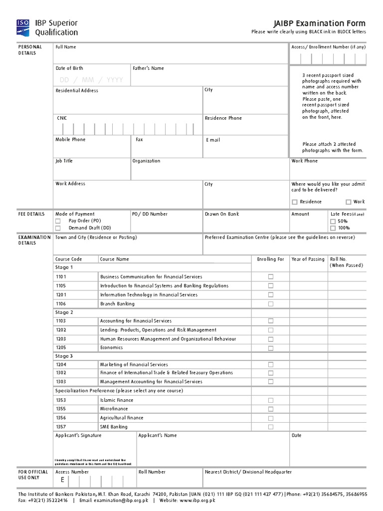 JAIB Examination Form PDF | PDF | Islamic Banking And Finance | Banks