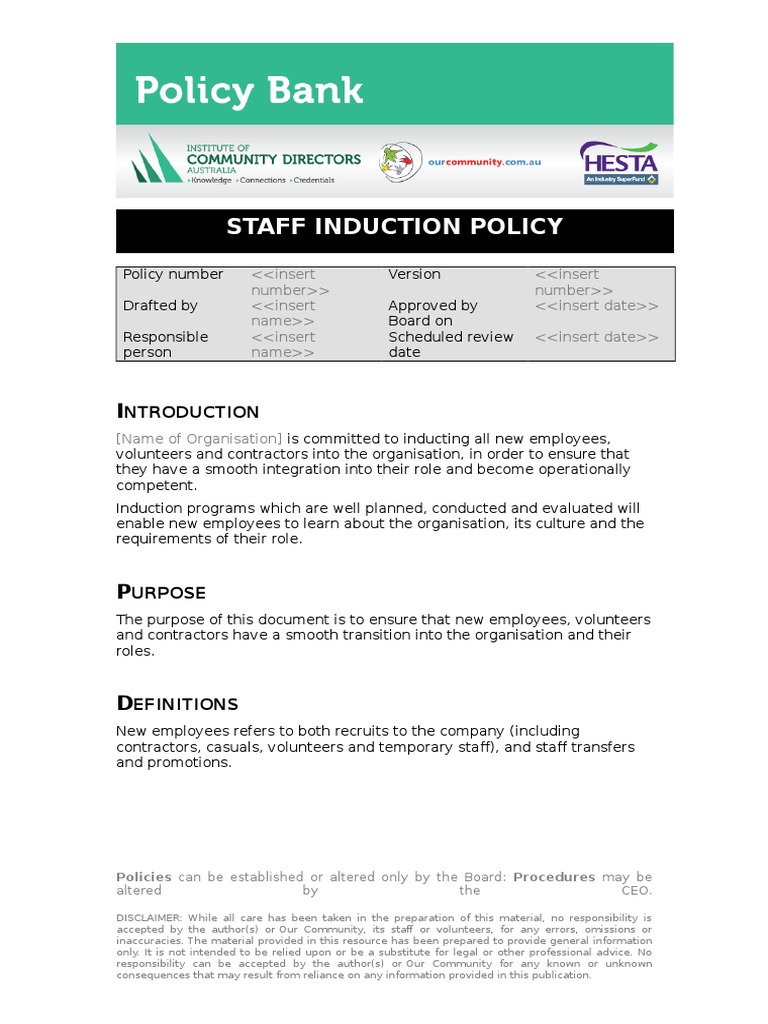 Staff Induction | PDF | Volunteering | Employment