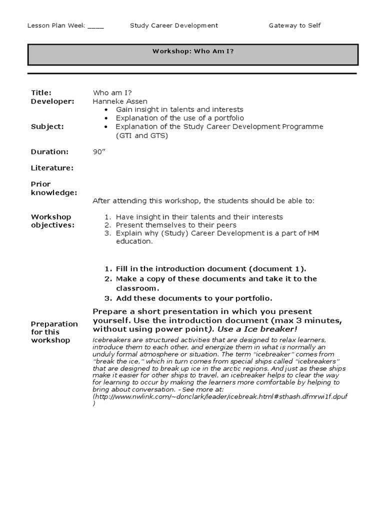 Workshop Who Am I STUDENT | PDF | Lesson Plan | Psychological Concepts