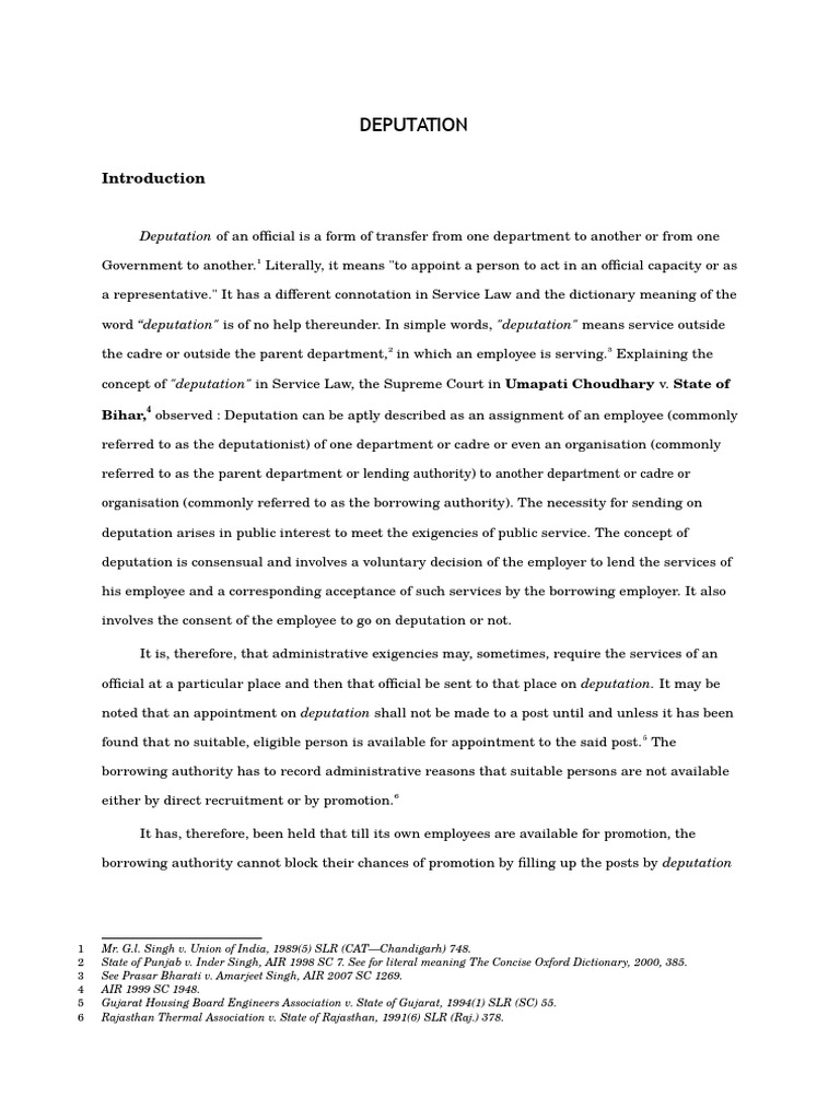 Deputation | PDF | Supreme Court Of India | Employment