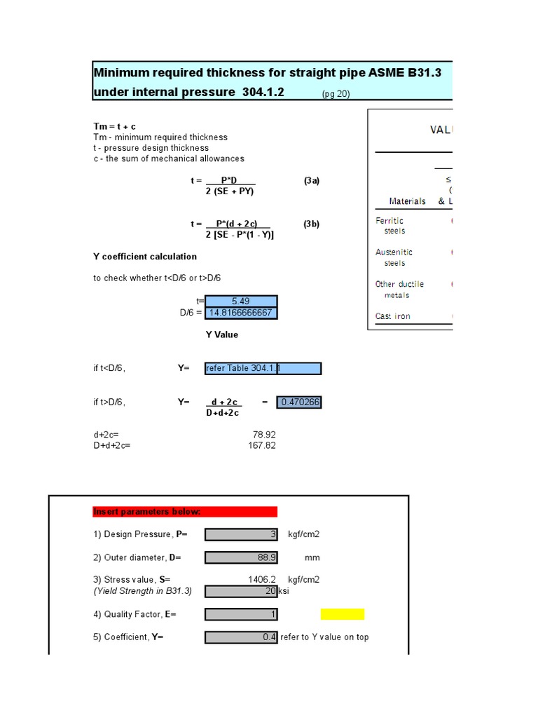 ASME B31.3 Minimum Pipe Thickness Guide | PDF