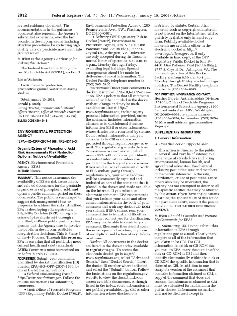 Notice: Organic Esters of Phosphoric Acid Risk Assessments Risk ...