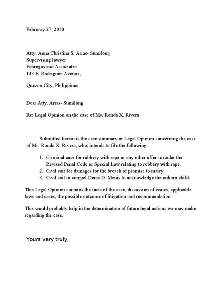 cover letter for legal opinion