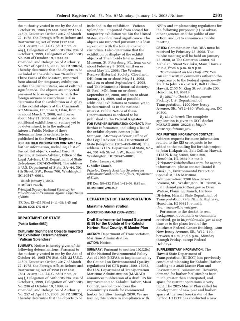 Notice: Availability For Draft Environmental Impact Statement: Update ...