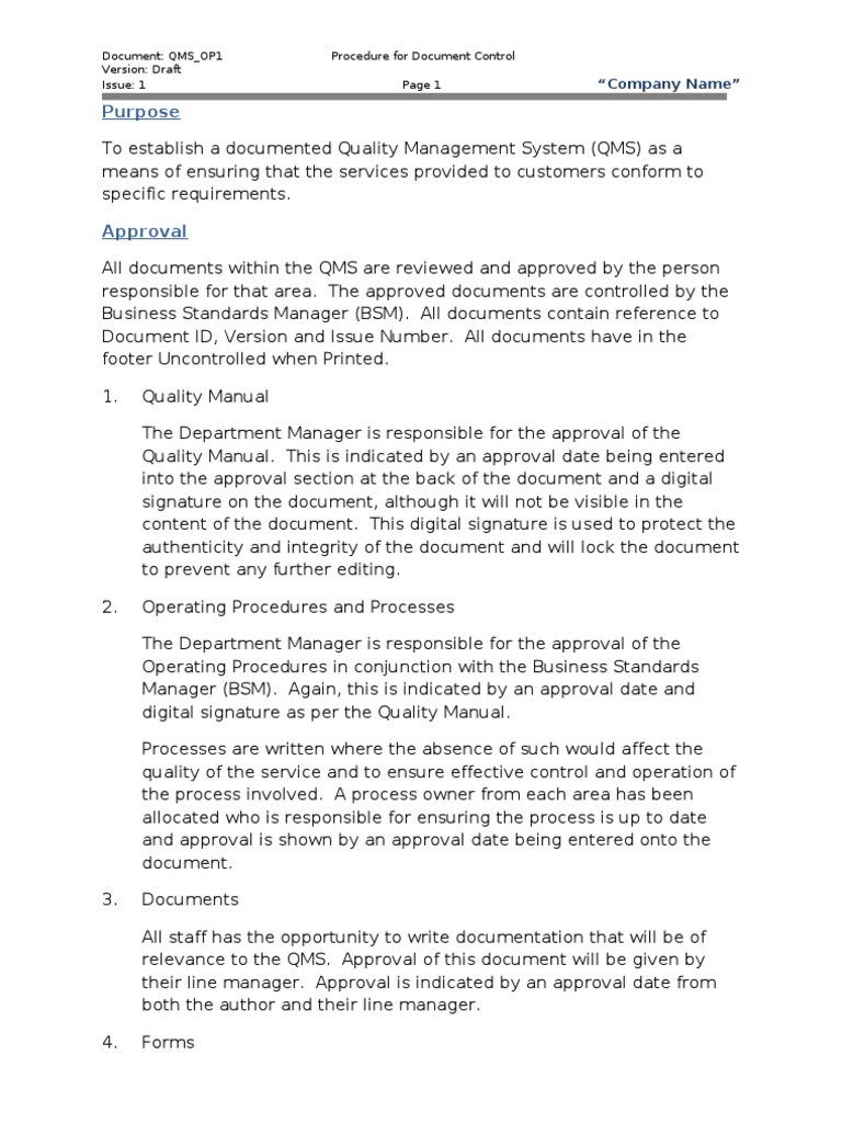 Document Control Procedure for QMS | PDF | Quality Management System ...