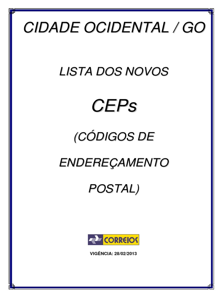 Novos CEPs para Cidade Ocidental-GO | PDF | Filatelia | Transporte de mercadorias