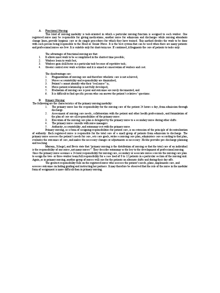 Functional Nursing | PDF | Nursing | Patient