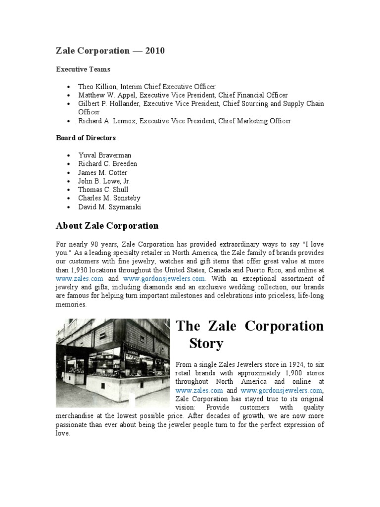Zale Corporation: A 90-Year Journey | PDF | Retail | Business