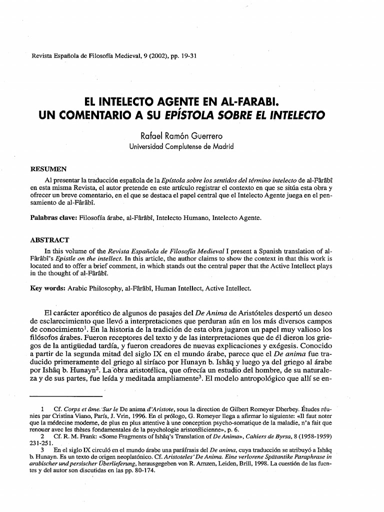 El Intelecto Agente en Alfarabi - RRG | PDF | Comprensión | Aristóteles