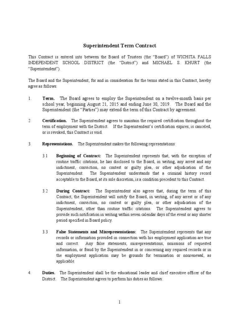 Michael Kuhrt's WFISD Superintendent Contract | PDF | Nolo Contendere ...