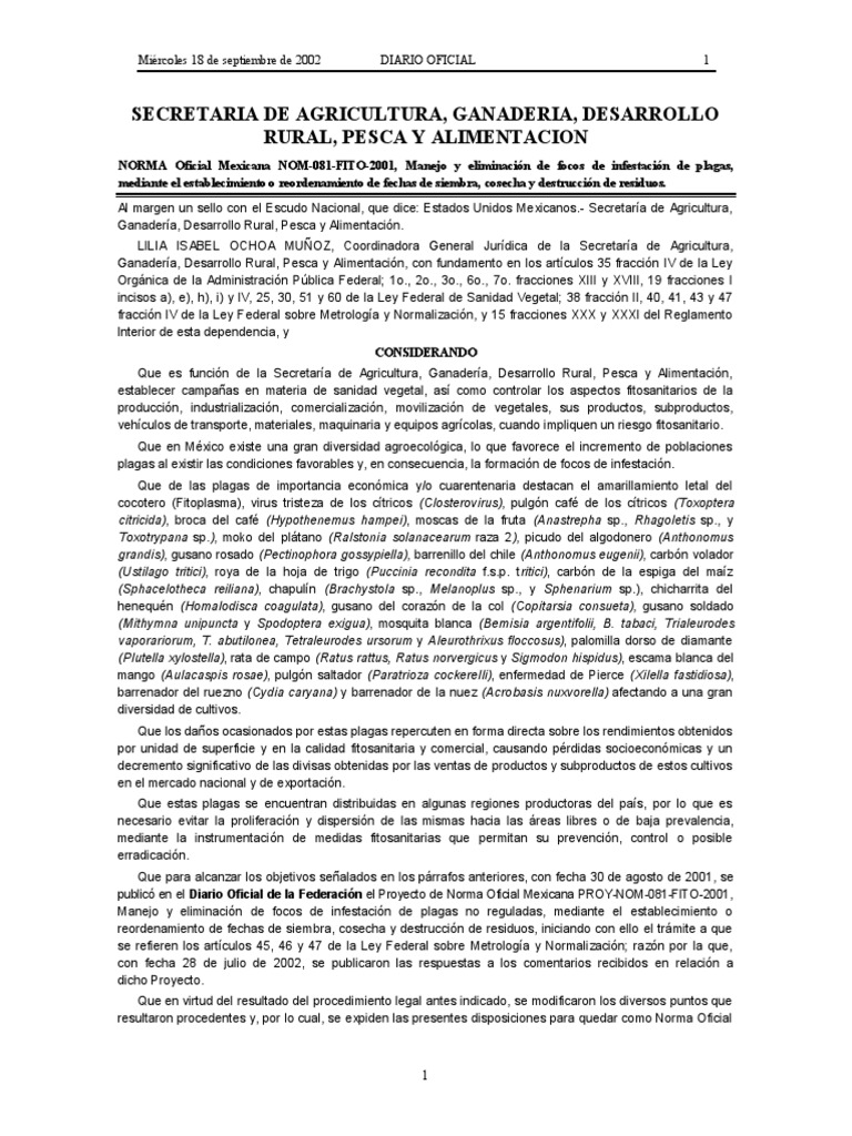 Nom 081 Fito 2001 | PDF | Plaga (organismo) | Agricultura