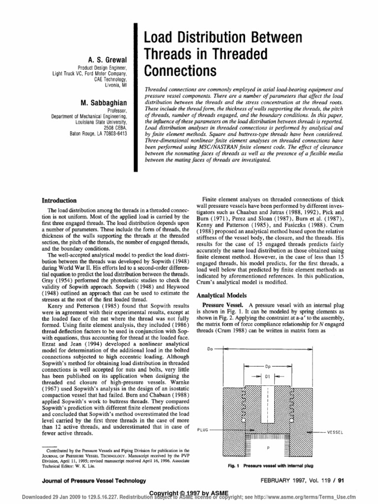 Load Distribution Between Threads in Threaded Connections | PDF | Screw ...
