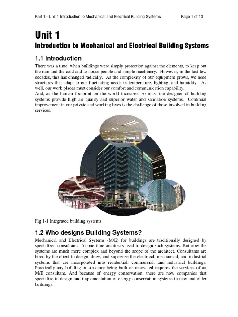 Part 1 - Unit 1 Introduction To Mechanical and Electrical Building ...