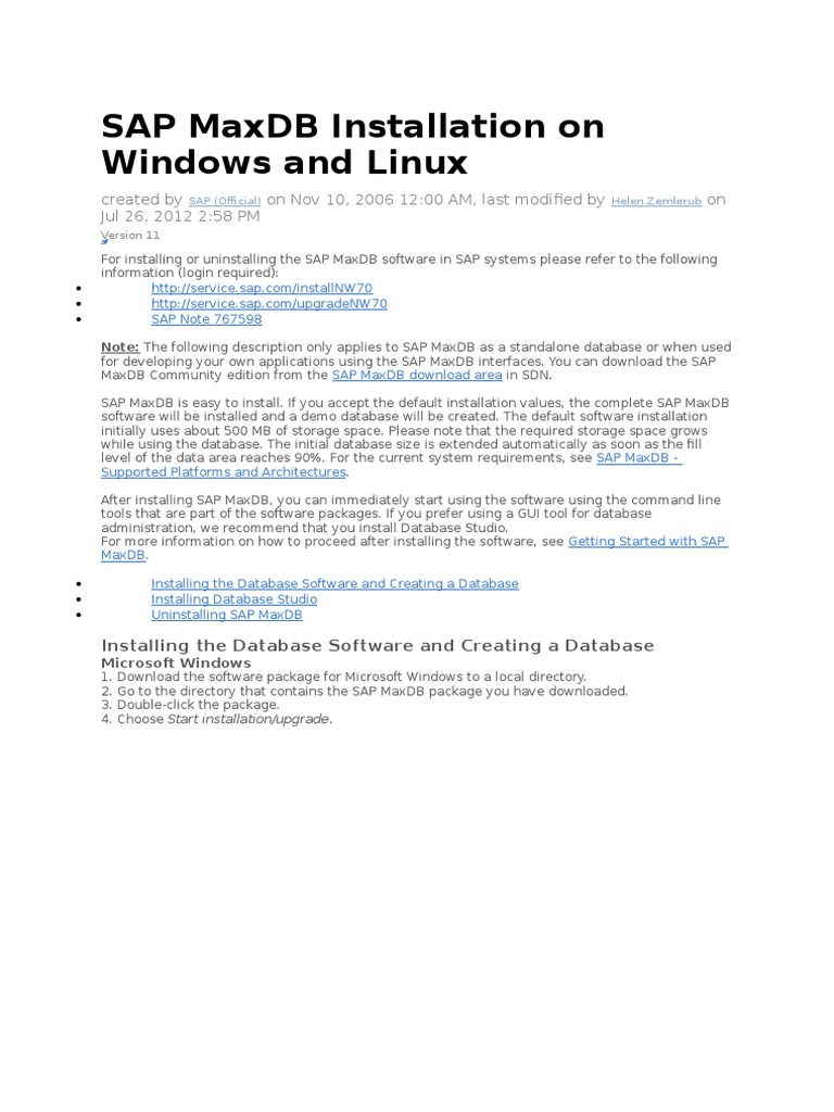 Sap Maxdb Installation On Windows And Linux Pdf Installation Computer Programs Command