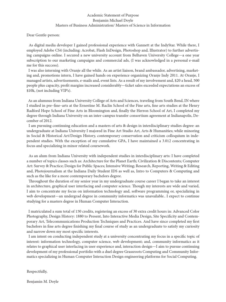 Academic Statement of Purpose | Download Free PDF | Undergraduate ...