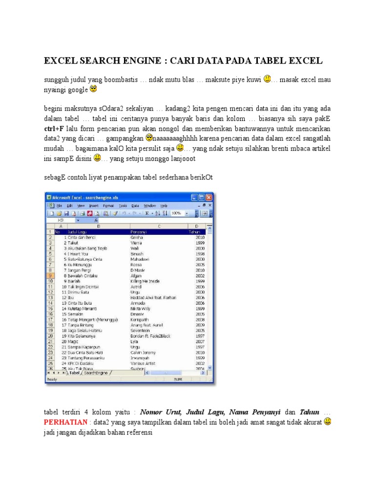 Tutorial Excel Search Engine | PDF | Metode & Bahan Ajar | Komputer