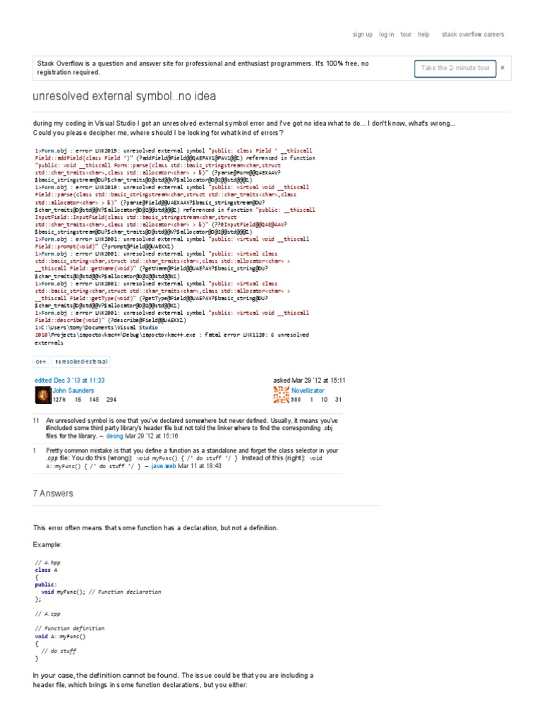 Error LNK 2019 Unresolved External Symbol. | PDF | Library (Computing) | C++
