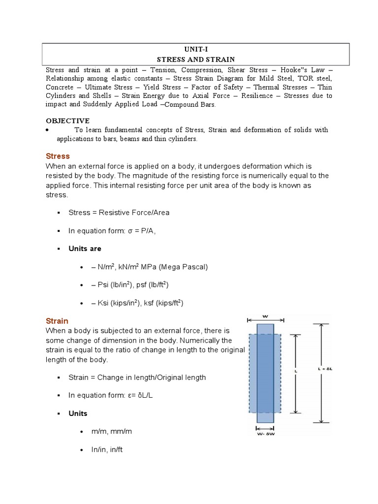 Unit-I Stress and Strain | PDF | Deformation (Engineering) | Yield (Engineering)