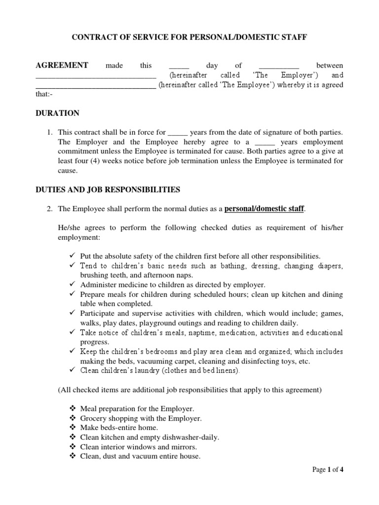 Personal Staff Employment Contract | PDF | Annual Leave | Workweek And ...