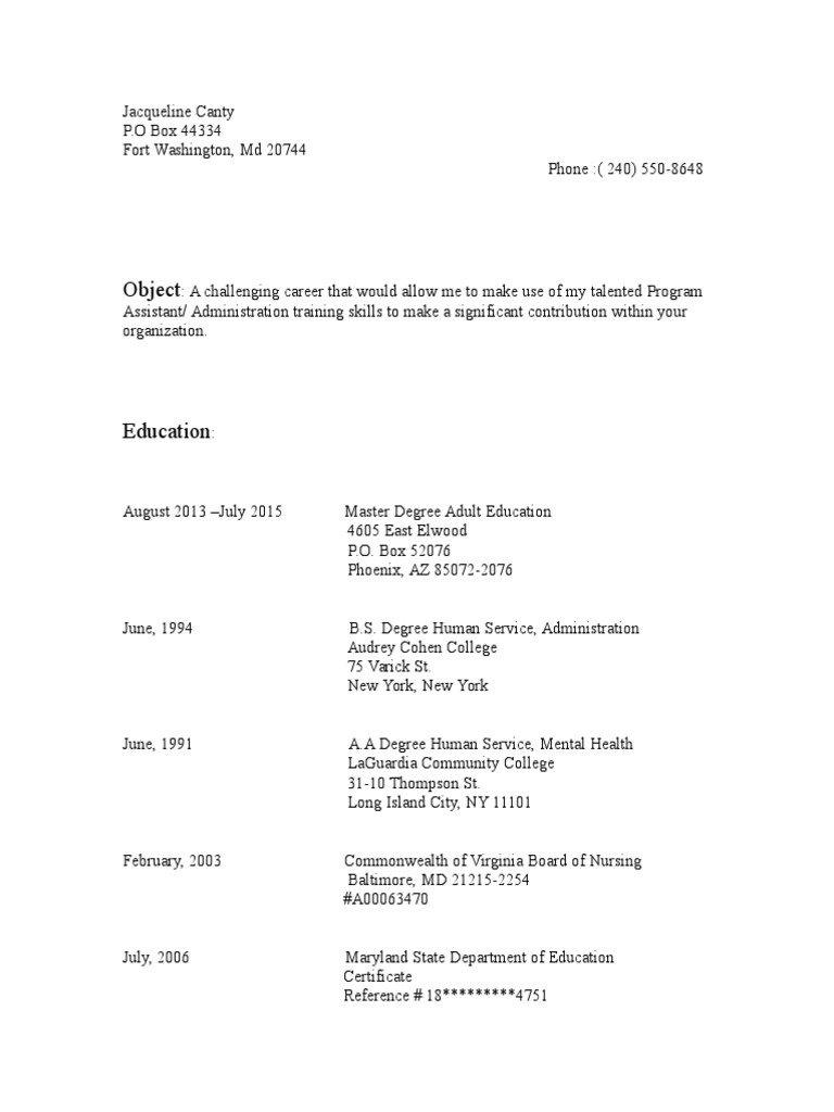 Jacqueline Canty Resume[1]Oxon Hill | Maryland | Teachers | Free 30-day ...