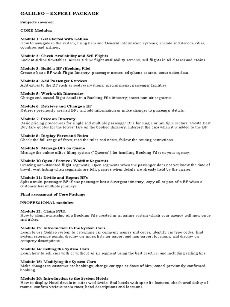 GALILEO Course Details PDF | PDF | Ticket (Admission) | Airlines