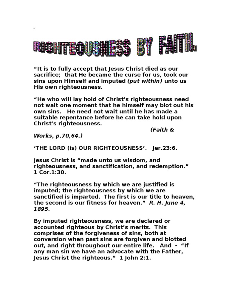 Righteousness by Faith. | PDF | Sanctification | Justification (Theology)