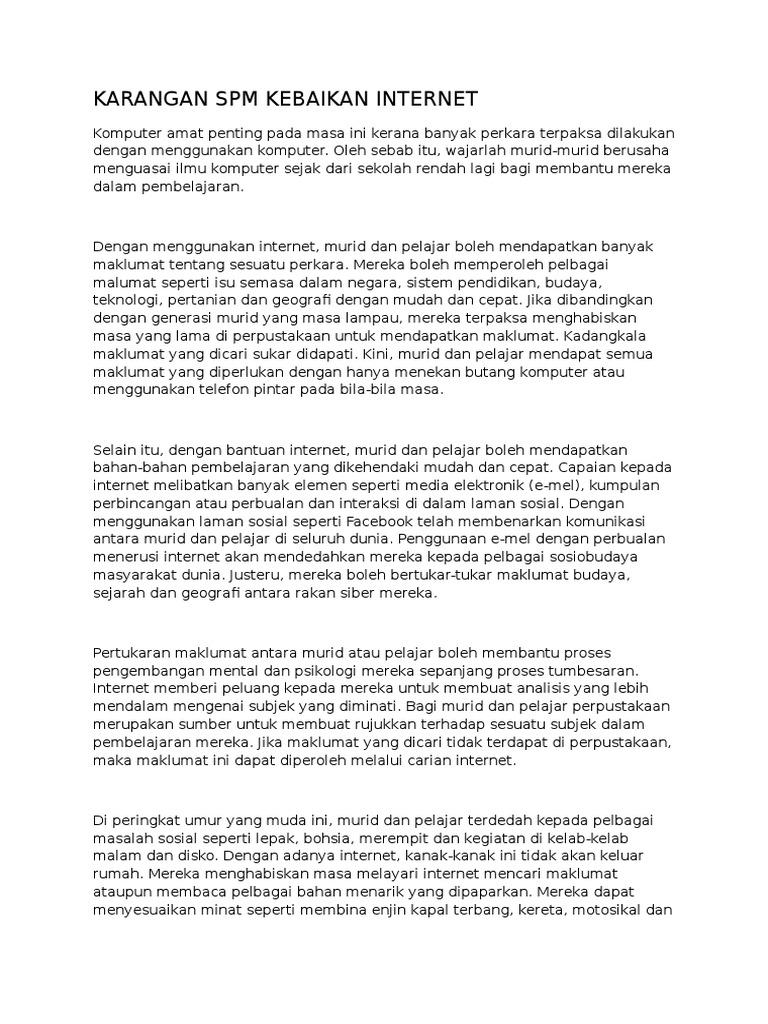 Karangan SPM Kebaikan Internet | PDF