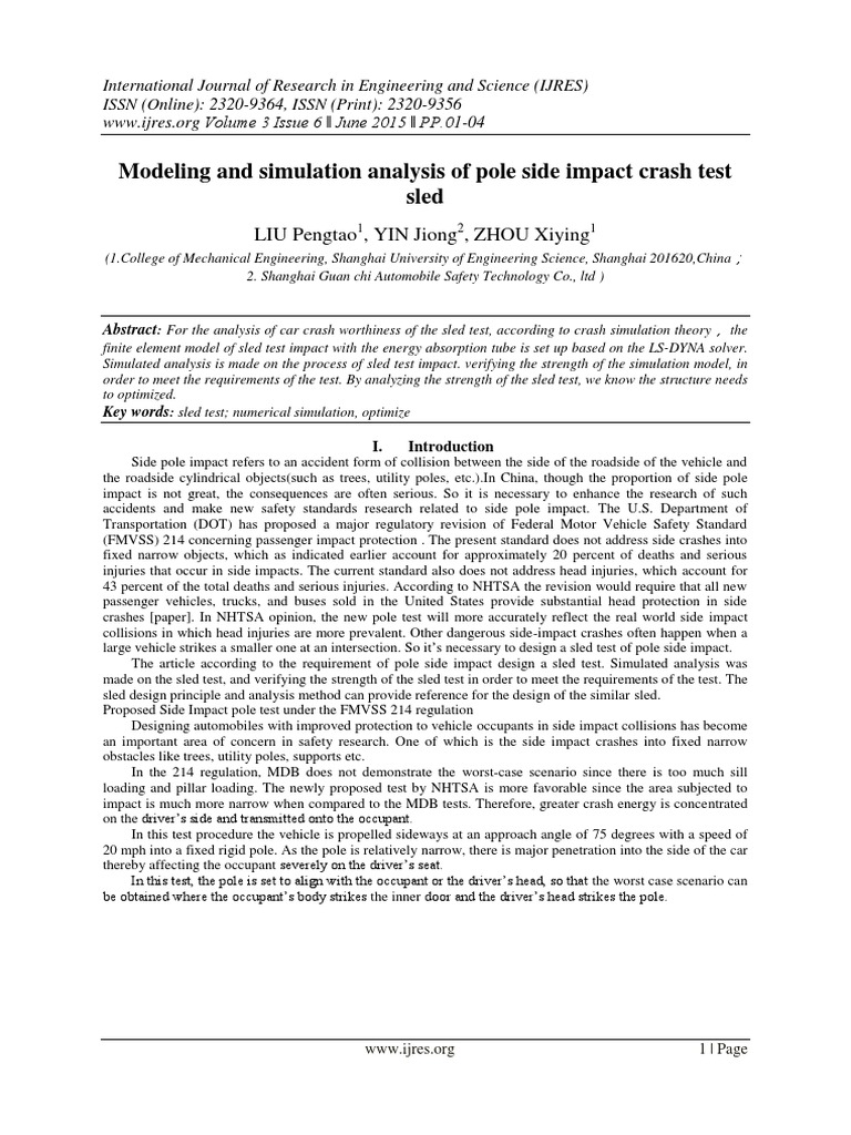 Modeling and Simulation Analysis of Pole Side Impact Crash Test Sled ...