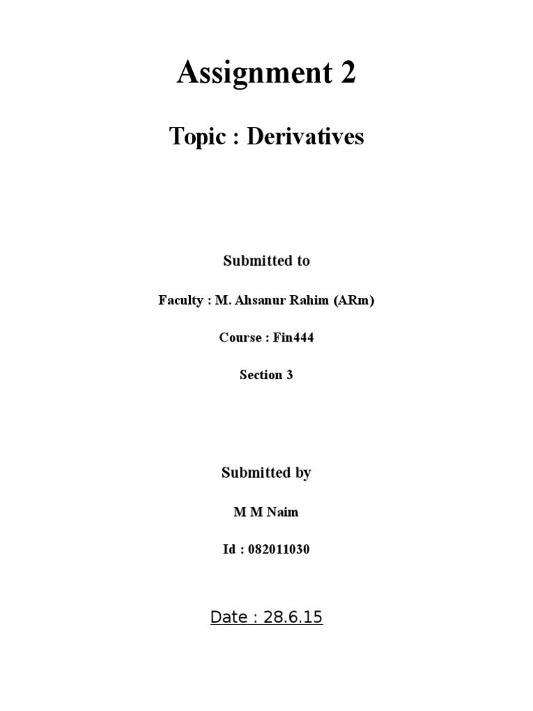 Fin444.3 Assignment2 Id082011030 | PDF | Derivative (Finance) | Swap ...